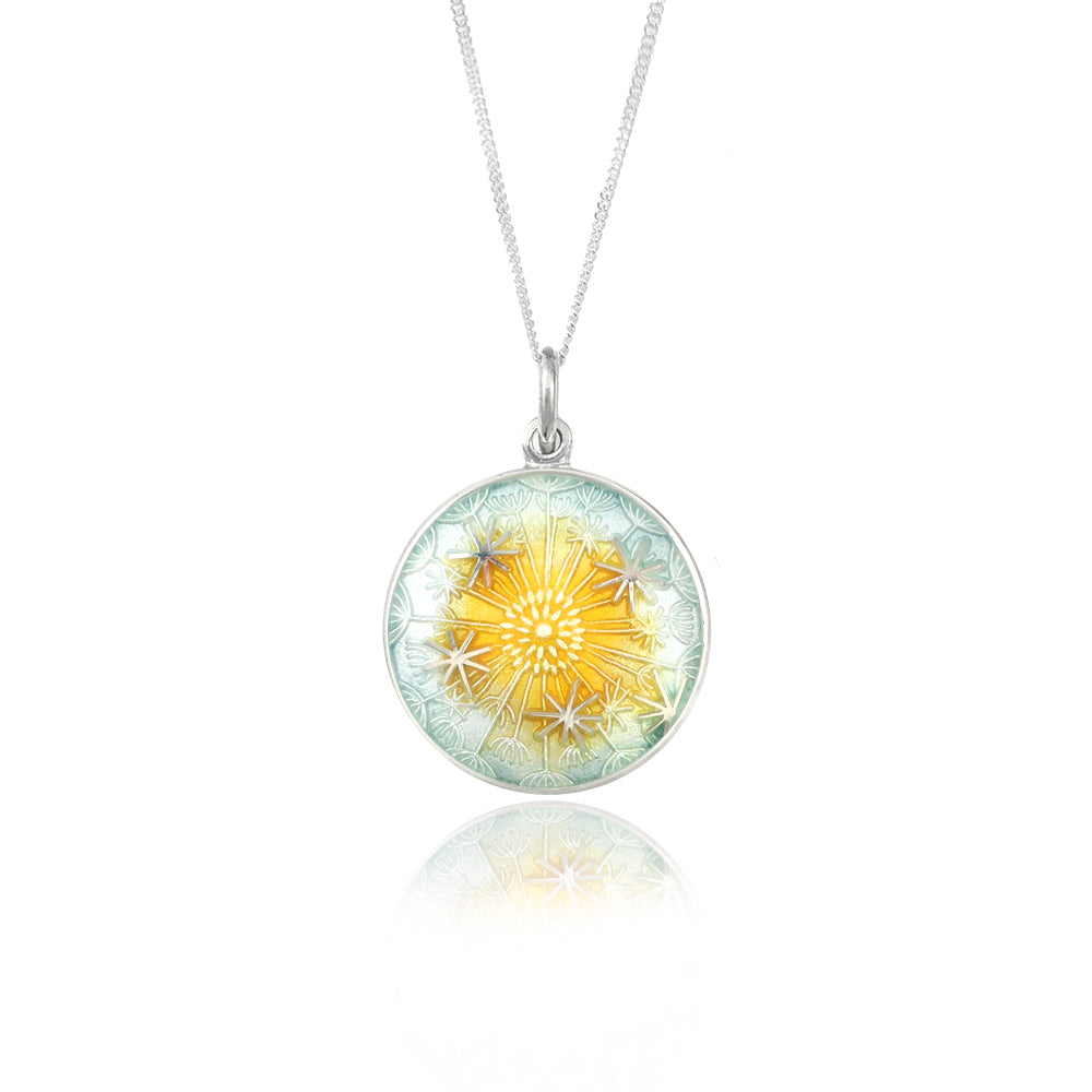 Enamelled Dandelion Clock Grey & Yellow Pendant – Fiona Rae Jewellery